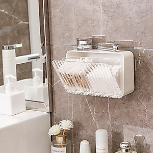 FABROK 2Pcs Wall Mounted Storage Organizer for Cotton Pads, Qtip Holder Dispenser with 2 Compartments, Bathroom Vanity Storage Canister for Cotton Swab, Makeup Pads, Hair Clips, Hair Ties(White-2PCS)