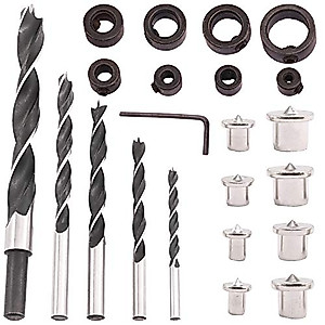 Swpeet 23Pcs 3mm -16mm (Approx 1/8", 3/16", 1/4", 5/16", 3/8", 1/2") Dowel and Tenon Center Set with Brad Point Drill Bit Set, 8Pcs Center Dowel Pins and 8Pcs Drill Stop Set