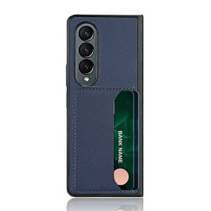Asuwish Phone Case for Samsung Galaxy Z Fold 4 5G 2022 Cover with Credit Card Holder Slot and Slim Thin Rugged Hybrid Protective Leather Cell Accessories ZFold4 Z4 Fold4 4Z ZFold45G Women Men Blue