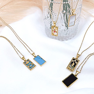 AYNN 18k Gold Plated 316L Stainless Steel Square Colorful Enamel Tarot Cards Pendant Necklace Jewelry Hypoallergenic (Empress)