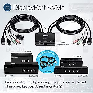 TRENDnet 6 ft. Display Port, USB, and Audio KVM Cable Kit, Compatible w/ TK-240DP KVM Switch, DisplayPort 1.2, USB Mouse/Keyboard, 3.5mm Audio Connections, TK-CP06