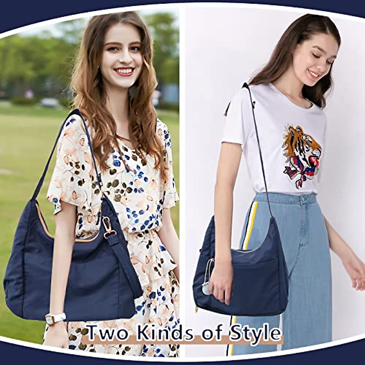 ANROLA Women Hobo Handbags Anti-theft Waterproof Nylon Tote Bags Shoulder Bags Messenger Convertible Purses Handbags (dark blue)