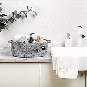 HiChen Small Cute Decorative Basket, Toy Basket for Dogs, Cats, Baby Nursery Storage Basket for Towels, Diapers, Woven Rope Basket for Shelf, 12 x 8 x 5 inches, Grey