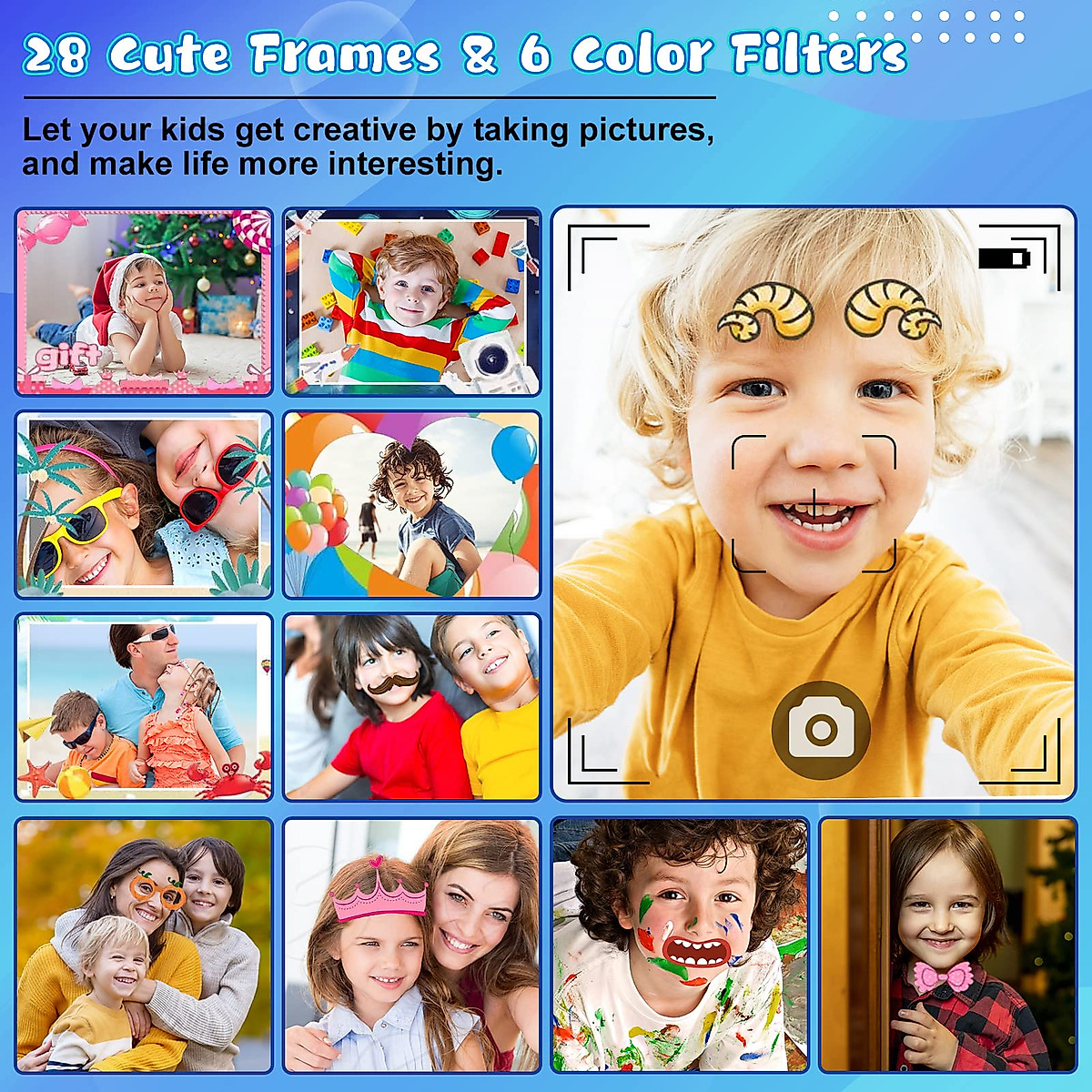 CL FUN Kids Camera, Video Camera for Kids Girls/Boys Age 3-12, HD Digital Camera for Toddler, Portable Kids Selfie Toy Camera with 32GB Card, Christmas Birthday Festival Present for Kids (Blue)