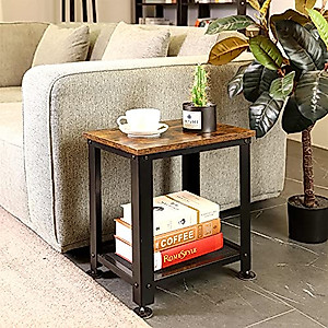 GIOTORENT Small End Table, Industrial Side Table with Durable Steel Frame, Slim Night Tables with Storage Shelves for Small Space in Living Room, Bedroom and Balcony, Rustic Brown and Black (Black)