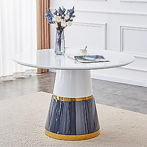 Mcltopz 47" Round Dining Table for 2-4 People, Circle Kitchen Dinner Table with White MDF Tabletop & Elegant Pedestal Base, Mid Century Modern Dining Room Table Leisure Coffee Table Living Room Table