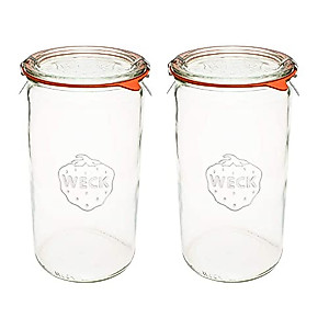 Weck Canning Jars - Weck Jars made of Transparent Glass - Eco-Friendly Canning Jar - Storage for Food with Air Tight Seal and Lid - 1.5 Liter Tall Jars Set - Set of 2 Jars with Lids