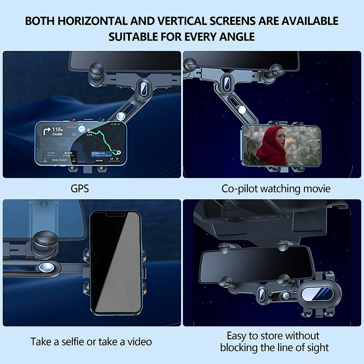 Turcee Car Rearview Mirror Navigation Phone Holder,[2022 New Upgraded ] Car Phone Holder,360°Rotatable and Retractable Car Phone Holder,for with iPhone Samsung Galaxy All Smartphones & Cars