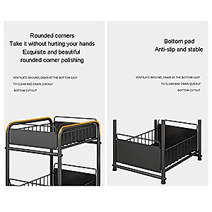 LEAYAN Multifunctional Under Sink Storage Metal Storage Drawer,Telescopic Sliding Drawer,Sliding Rack with Spice Dividers,Shower,Pantry,Kitchen,Bathroom,Under Sink Rack Shelf, White Short Large