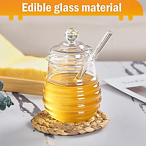 SlZKADY Honey Jar with Dipper and Lid,Glass Honey Pot Container Dispenser,Clear Glass Honey Container for Home Kitchen,Store Honey and Syrup,Easy to Clean