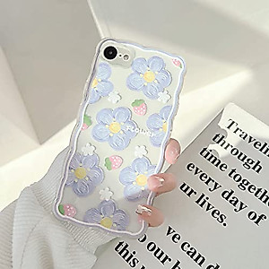 Ownest Compatible for iPhone 7 Case,iPhone 8 Case,iPhone SE 2020/SE 2022 Clear Case with Flower Cute Strawberry Lace Design for Girls Woman TPU Slim Floral Case for iPhone 7/8/SE 2020/SE 2022-Blue