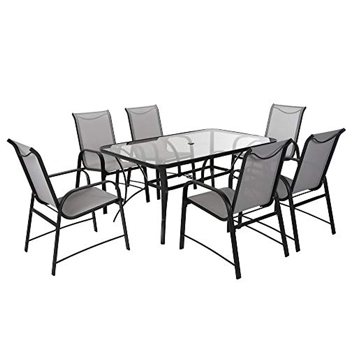 Cosco Outdoor Dining Set, 7 Piece, Gray Frame, Light Gray Sling