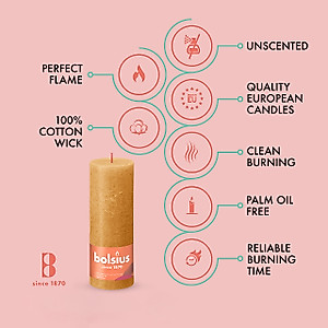 BOLSIUS 4 Pack Yellow Rustic Pillar Candles - 2.75 X 7.5 Inches - Premium European Quality - Includes Natural Plant-Based Wax - Unscented Dripless Smokeless 85 Hour Party Décor and Wedding Candles