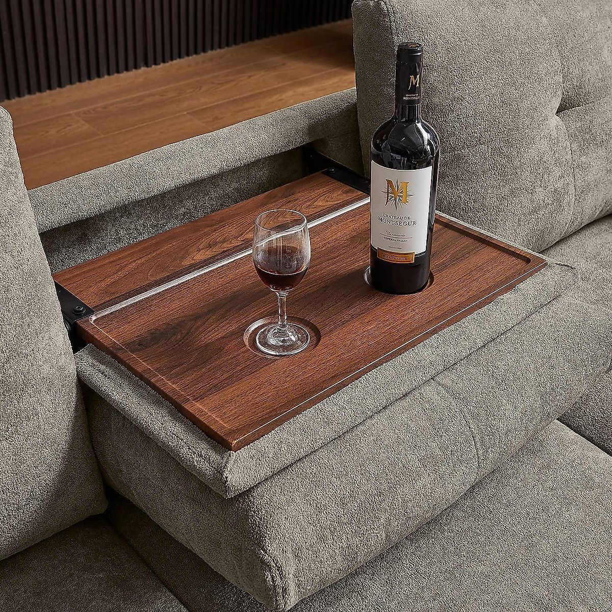 Soscana Convertible Sectional Sofa with Storage, 4 Seat L Shaped Couch with Chaise and Cup Holder, Modern Microfiber Fabric Sofas Couches for Living Room, Beige