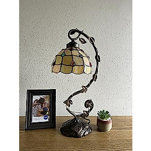 Enjoy Tiffany Style Table Lamp Gold Stained Glass Crystal Beans Iron Metal Leaves Bronze BaseIncluded LED Bulb Vintage for Living Room Dining Room Bedroom Bedside Office Hotel H21*W11 in