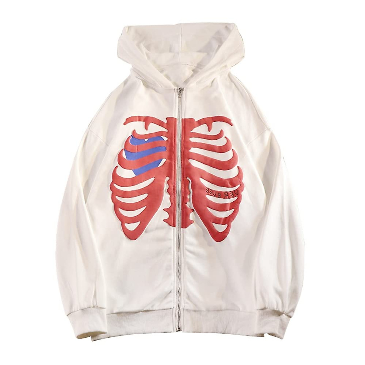 Women Y2k Jacket Long Sleeve Graphic Skeleton Zip Up Hoodie Sweatshirt Streetwear White XL