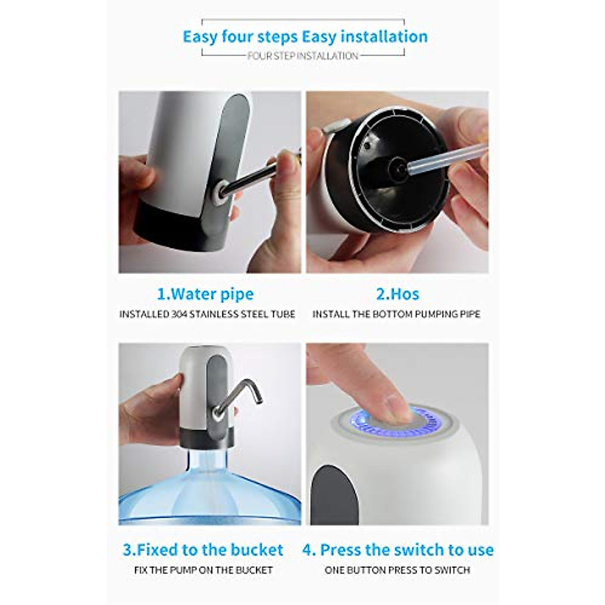 Amazing 7 Electric Water Bottle Pump, BPA Free Automatic Drinking Water Dispenser, USB Charging, Low Noise, Fits 5 Gallon 2.16-inch Neck Water Coolers (White 2)