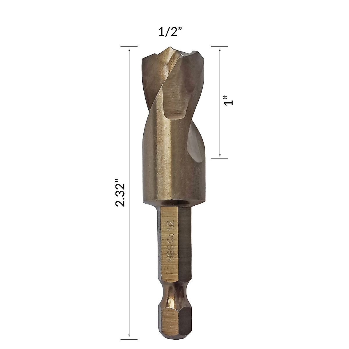 NordWolf 1/2" M35 Cobalt Stubby Drill Bit for Stainless Steel, Hard Metals & Cast Iron, with 1/4" Hex Shank for Quick Chucks & Impact Drivers