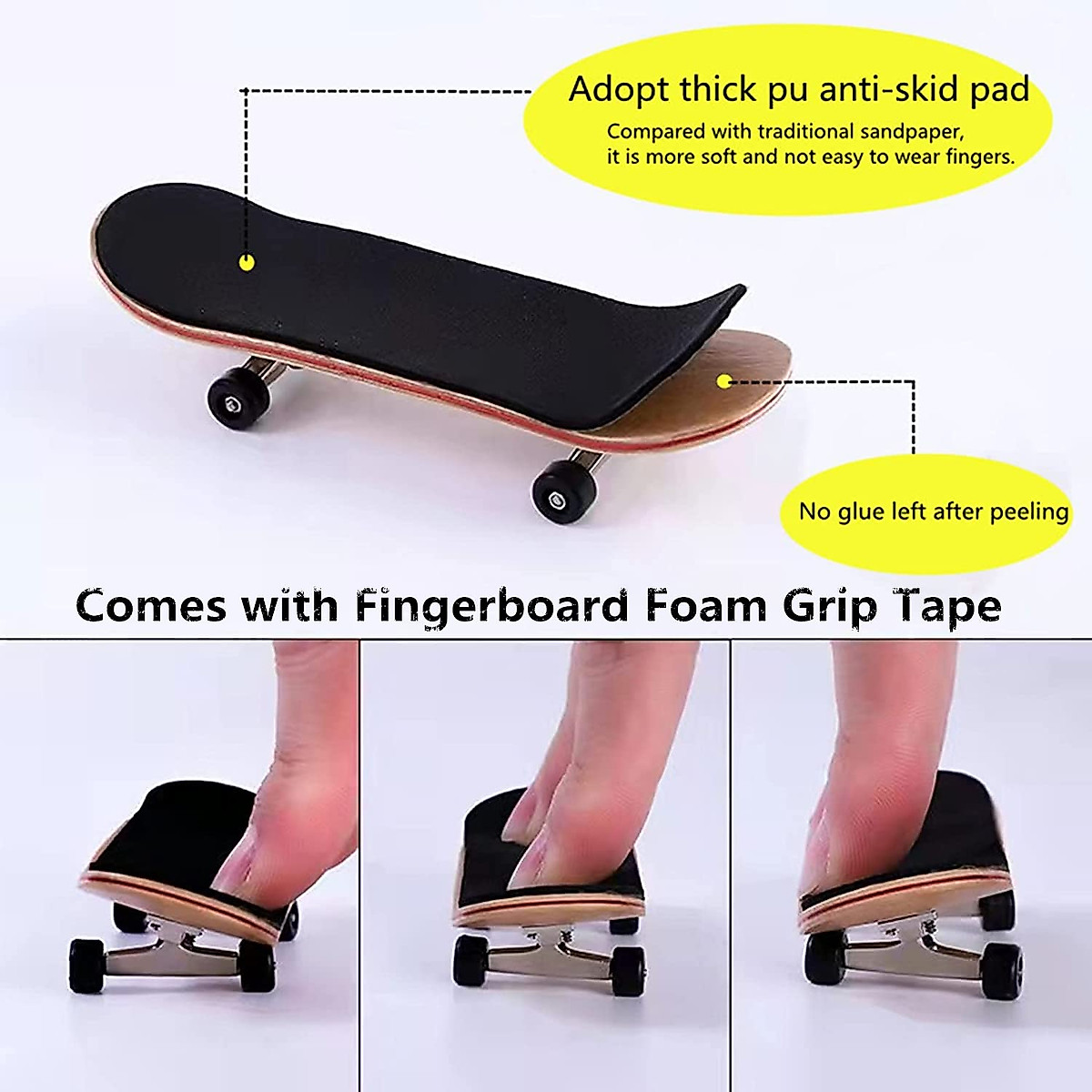 Wooden Fingerboard, Mini Finger Skateboards Toys, Professional Finger Board Ultimate Sport Training Props with Fingerboard Non Slip Foam Grip Tape & Screwdriver, Gifts for Kids Finger Skater (A)