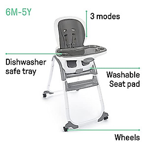 Ingenuity SmartClean Trio Elite 3-in-1 Convertible Baby High Chair, Toddler Chair, and Dining Booster Seat - Slate