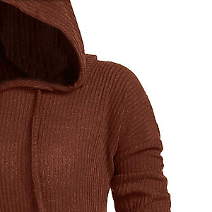 Aniywn Women Asymmetric Hem Hoodies Plus Size Vintage Cloak High Low Sweater Coat Loose Knitted Ribbed Blouse Tops Coffee