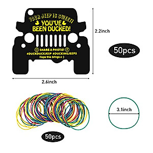 Fantasyon You've Been Ducked Card 50 Pack Duck Duck Tags Attach to Rubber Ducks Die Cut Black Jeep Car Design With Round Hole and Rubber Bands 3.5 x 2 Inch