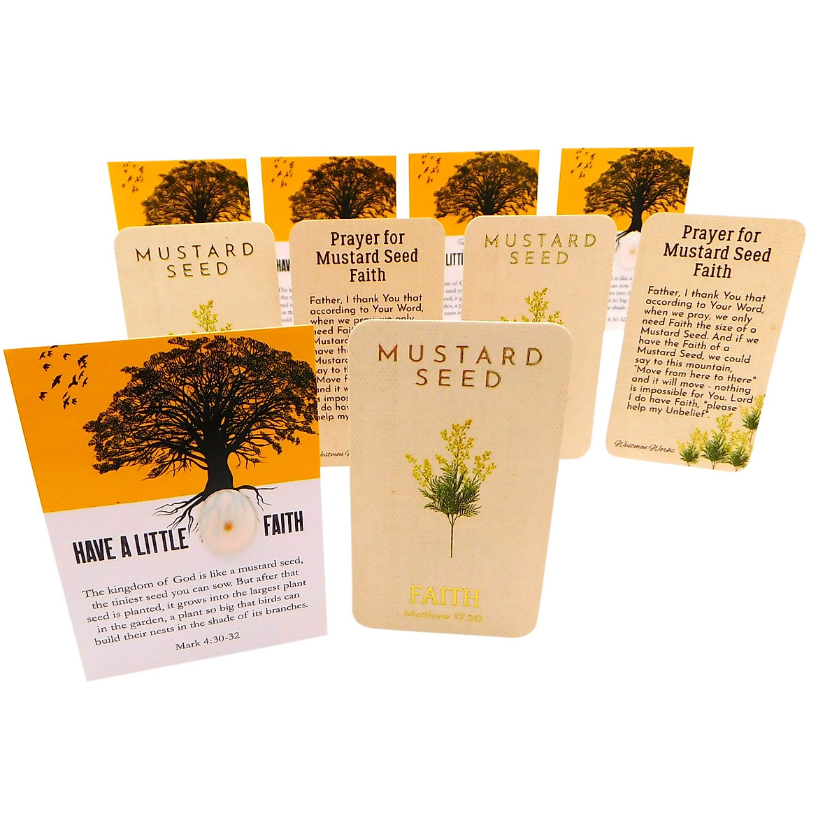 Mustard Seed Holy Card Bulk Pack Mixed 10 Pack Bundle Matthew 17:20 Faith Prayer and Cards with Seeds, 5 of Each