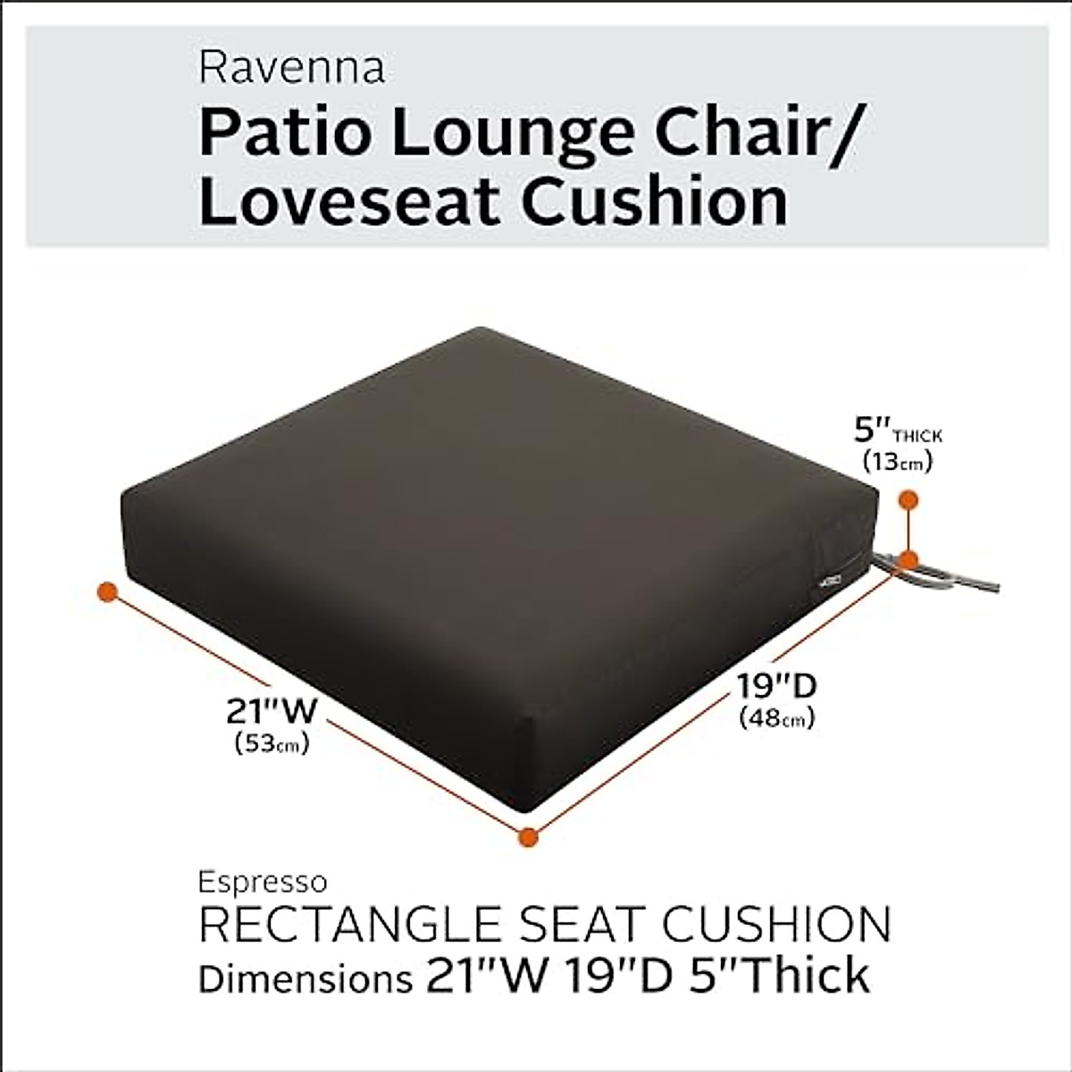 Classic Accessories Ravenna Water-Resistant 21 x 19 x 5 Inch Patio Seat Cushion, Espresso, Patio Loveseat Cushion