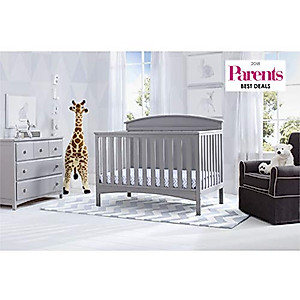 Delta Children Archer 4-in-1 Crib, Grey with Twinkle Stars Crib & Toddler Mattress