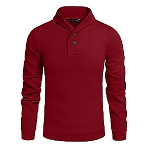 COOFANDY Men's Casual Shawl Collar Sweater Long Sleeve Pullover Wine Red L Wine Red Large