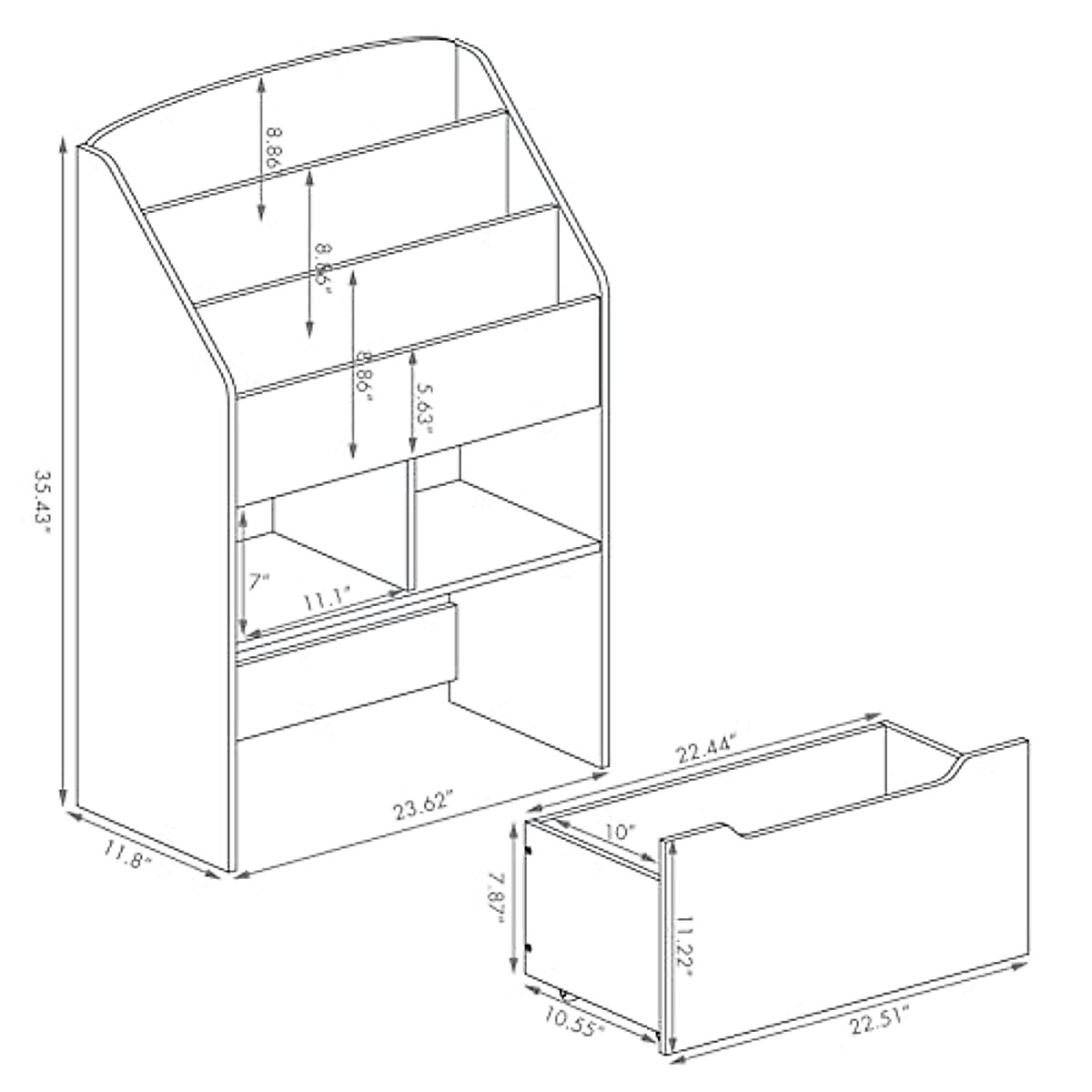 UTEX Kids Bookshelf and Toy Storage Organizer Kids Book Organizer Bookcase Storage for Kids with Rolling Toy Box White