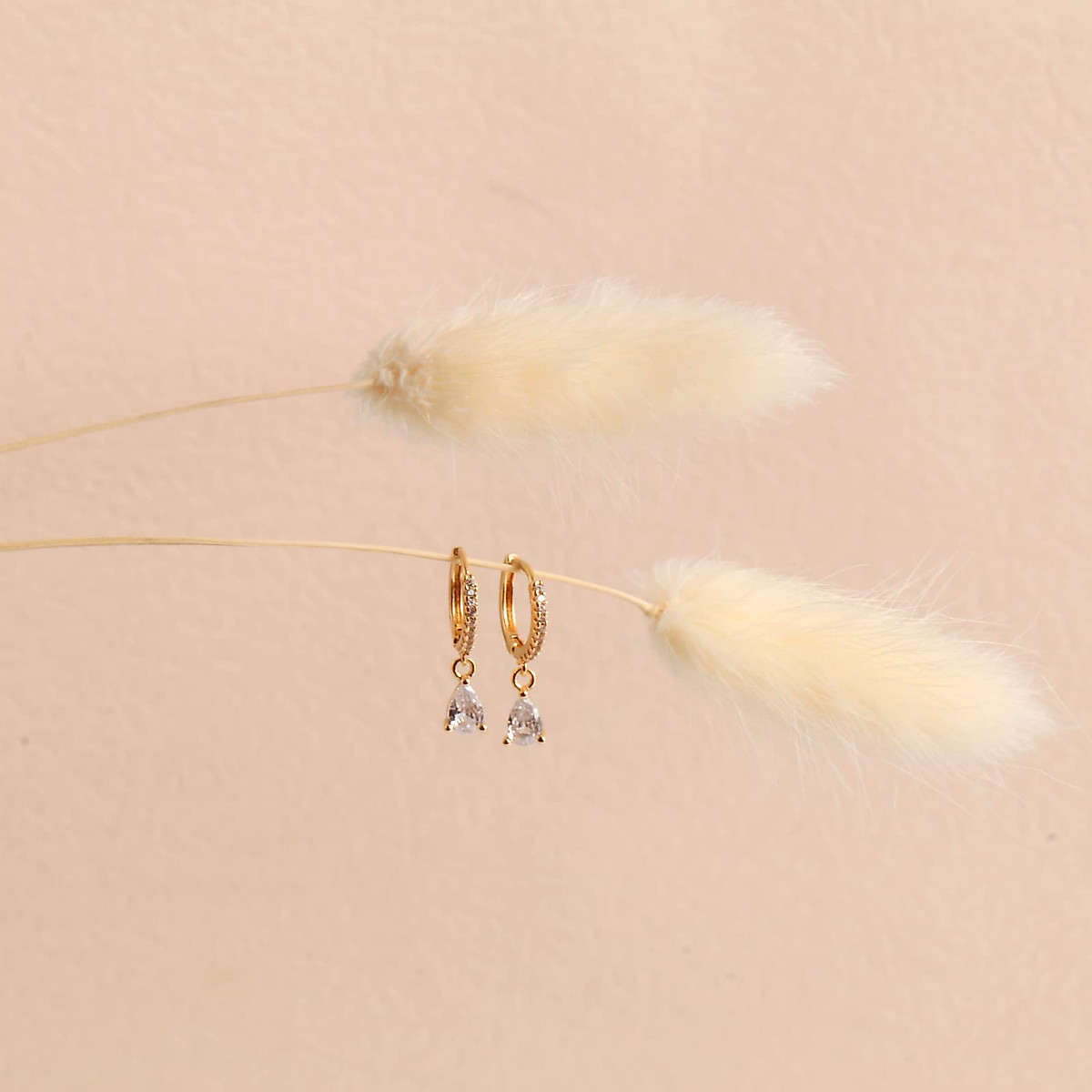 8YEARS 18K Gold Plated Dangle Hoop Earrings for Women, Gold CZ Paved Huggie Hoop Earrings, Gold Dangle Drop Huggie Earrings With Star Moon Teardrop Evil Eye Lightning Charms (Teardrop)