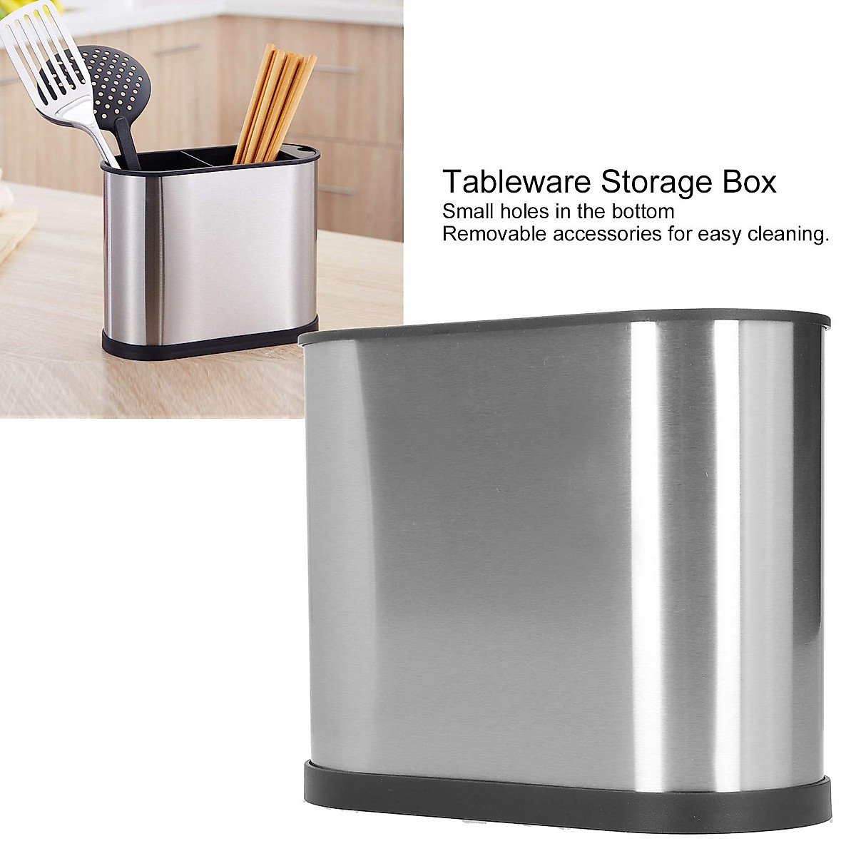 Utensil Holder, Kitchen Utensil Holder with Bottom Holes for Kitchen Counter (H7.1” x W3.8”x L8.7”), Stainless Steel Cooking Utensil Holder, Stylish Countertop Organizer and Kitchen Decor Caddy