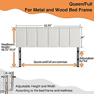 Yongchuang Upholstered Headboard Queen White Faux Leather Headboard for Queen/Full Size Bed Adjustable Height Foldable Heaboard