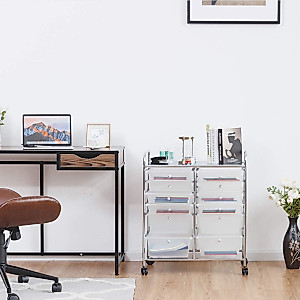 Happygrill 12-Drawer Organizer Cart Tools, Office School Paper Organizer Rolling Storage Cart with wheels