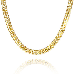 KissYan Gold Necklace for Women, 14K Gold Plated Dainty Chain Choker Chunky Figaro Snake Mariner Cuban Link Chains, Adjustable Trendy Necklaces Handmade Jewelry(cuban-gold)