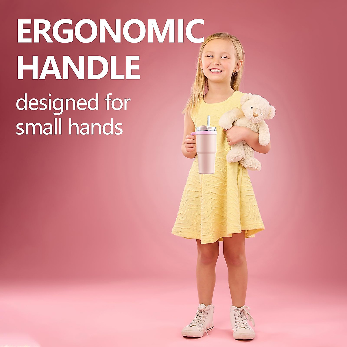 Tumbler Handle for Stanley 14oz Quencher H2.0 Flowstate Tumbler, Pack of 2 Tumbler Handles,Anti Slip, Car Cup Holder Friendly, Improved Grip, Reduced Spills (Cream, 14 oz)