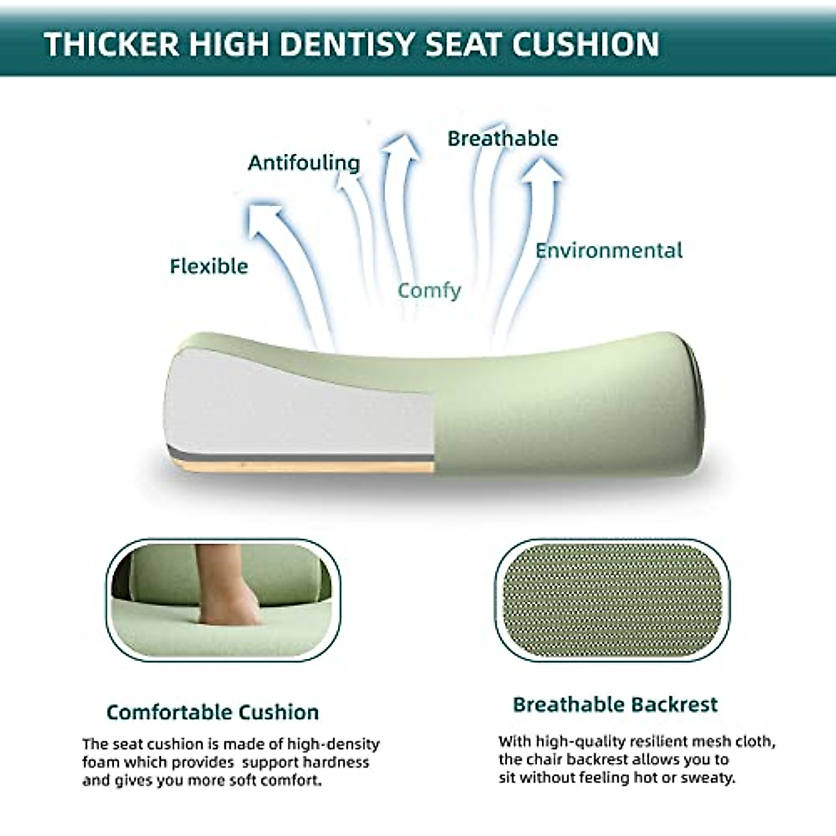 Sweetcrispy Swivel Rolling Padded Armrests Headrest, High Back Lumbar Pillow and Retractable Footrest Ergonomic Home Office, Height Adjustable Reclining Mesh Chair, Green