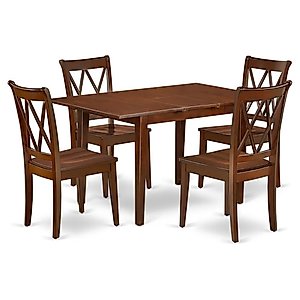 East West Furniture NOCL5-MAH-W 5 Piece Dining Set Includes a Rectangle Dining Table with Butterfly Leaf and 4 Kitchen Chairs, 32x54 Inch, Mahogany