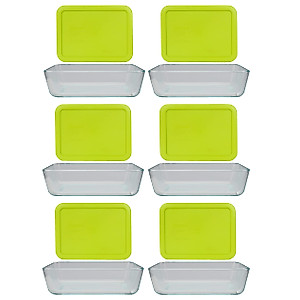Pyrex (6) 7210 Glass Dishes & (6) 7210-PC Green Edamame Lids Made in the USA