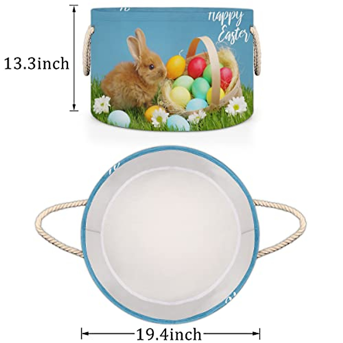 Happy Easter Funny Rabbits (9) Large Round Baskets for Storage Laundry Baskets with Handles Blanket Storage Basket for Bathroom Shelves Bins for Organizing Nursery Hamper Girl Boy