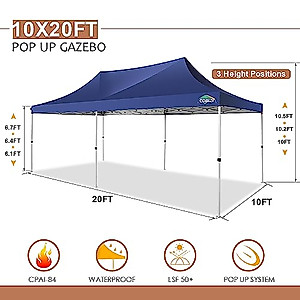 COBIZI Canopy 10x20 Pop up Canopy Gazebo 2.0, Outdoor Canopy Tent with 6 Removable Sidewalls, Easy up Sun Shade UV Blocking Waterproof Outdoor Tent for Backyard, Parties,Wedding,Birthday,BBQ, Blue