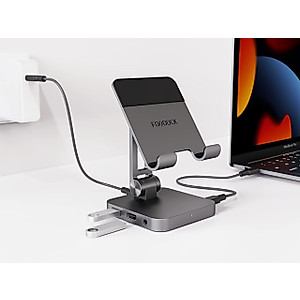 USB C Hub Charging Stand - Enhanced 7 in 1 USB-C Docking Station with 4K HDMI Adapter for TV, Portable 100W PD USB Multiport Dongle 2 x USB 3.0, Card Reader, Audio Jack for iPad Pro, MacBook Pro