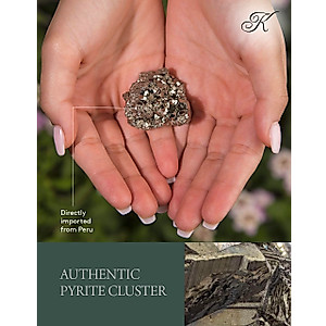 KALIFANO Natural Pyrite Cluster - High Energy Iron Piedra Pirita from Peru with Healing Properties (Information Card) Fools Gold Rock Reiki Crystal Used for Increased Willpower and Manifestation