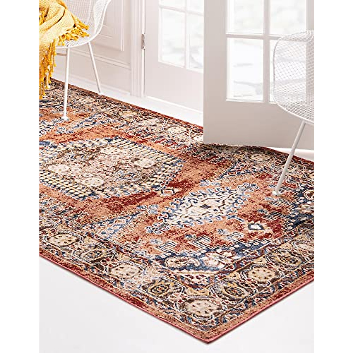 Unique Loom Utopia Collection Traditional Geometric Vintage Inspired Area Rug with Warm Hues, 8' x 10', Terracotta/Blue
