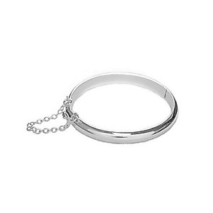 Ritastephens Sterling Silver Polished Hinged Bangle Bracelet with Chain 7.25 Inch