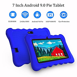 Hoozo Kids Tablet 7-inch HD, 32GB, Android 9.0 Tablet for Kids, WiFi with Kids Mode Pre-Installed, Camera, 2GB RAM, Learning Tablet with Shock Proof Case (Blue)