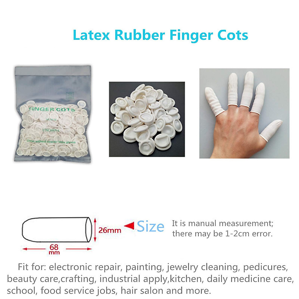 Upgrade Disposable Latex Finger Cots, 150g(Approx.260PCS) Powder Free Rubber Fingertips Finger Protector for Electronic Repair, Painting, Jewelry Cleaning, Manicures,Industrial (260 Count (Pack of 1))