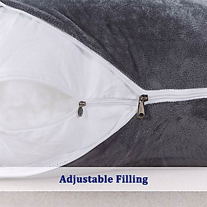 WhatsBedding Pregnancy Pillows for Sleeping, U Shaped Full Maternity Body Pillows with Machine Washable Velvet Cover (55 inches, Dark Grey)