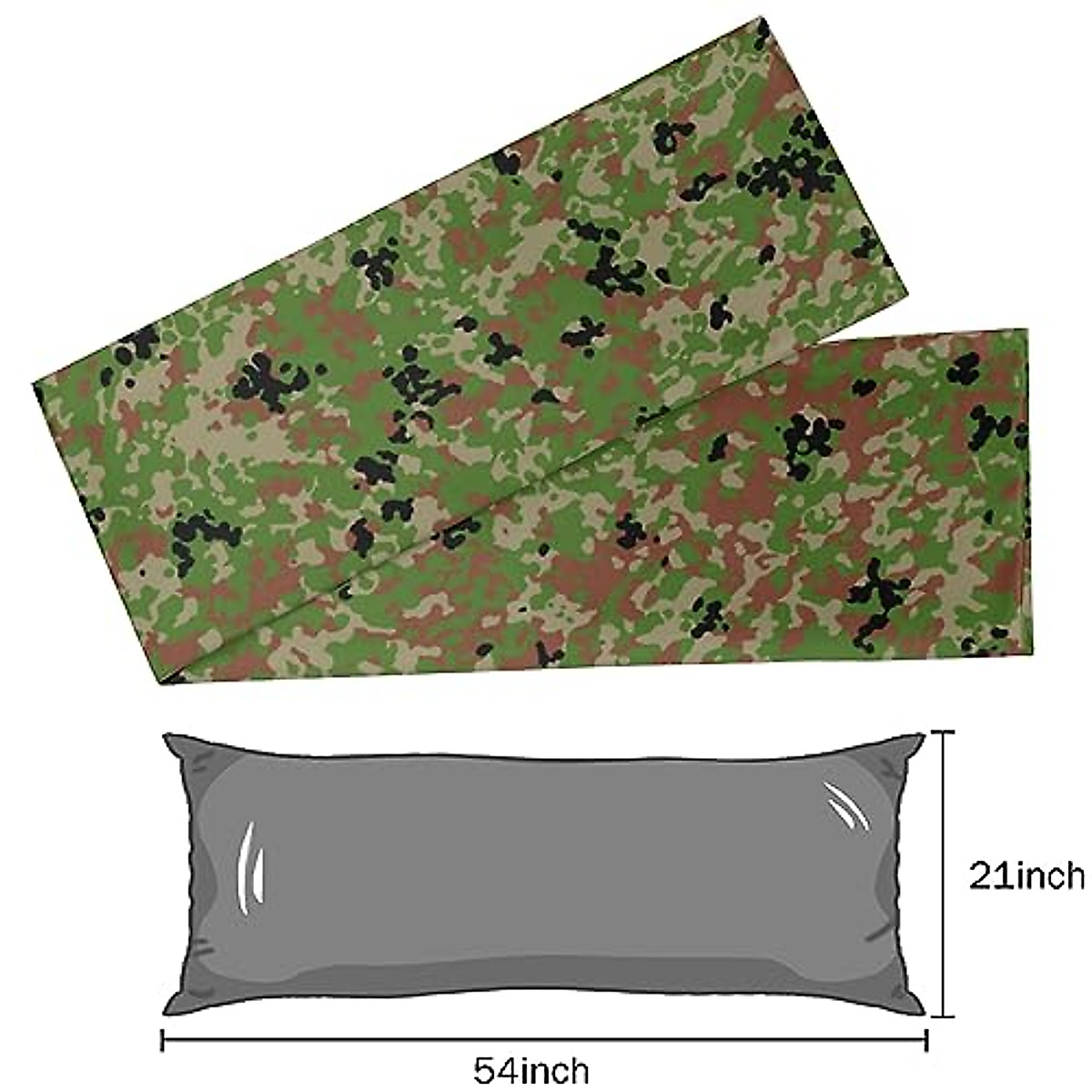 Camo Forest Body Pillow Covers Decorative Soft Bedding Satin Pillowcase with Zipper Closure Cooling Breathable Long Pillow Case-21"x 54"
